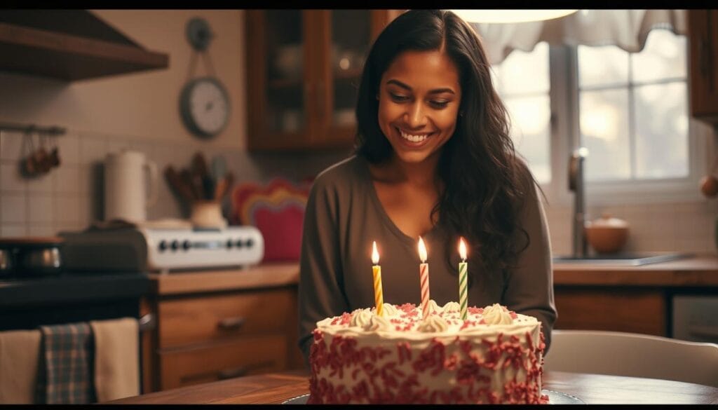 Single Mom Crying Over Birthday Cake – A Heartfelt Story
